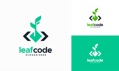 Green code leaf logo design programming code logo Vector Image