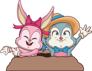 Rabbits couple cartoon Royalty Free Vector Image