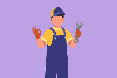 Character flat drawing mechanic holding wrench Vector Image