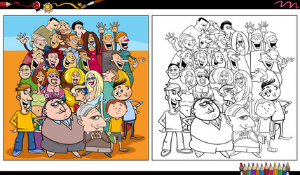 Crowd of funny comic people characters group Vector Image