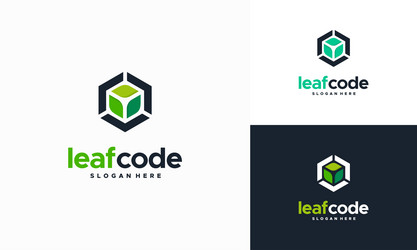 Green code leaf logo design programming Royalty Free Vector