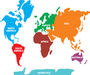 World map divided into six continents each Vector Image