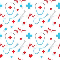 Seamless pattern with stethoscope pills Royalty Free Vector