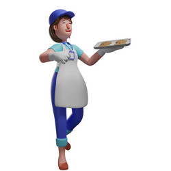 Smiley 3d waiter cartoon showing runn Royalty Free Vector