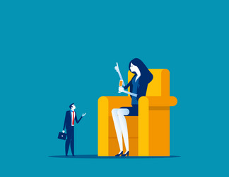 Big boss sitting on chair and talking employee Vector Image