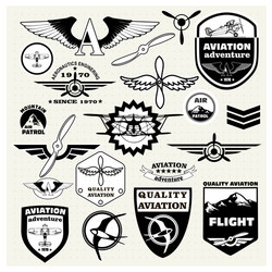 Aviation emblem set badges or logos Royalty Free Vector