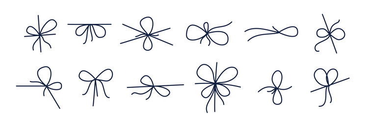 String bows knots set thin line ribbons ropes Vector Image