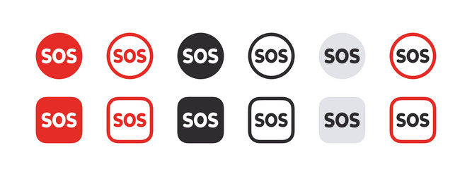 Sos emergency badges sos square signs help Vector Image