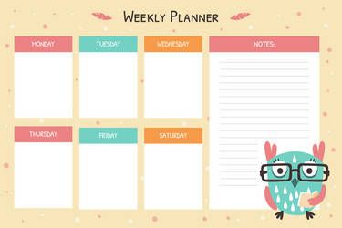 Weekly planner timetable for elementary school Vector Image