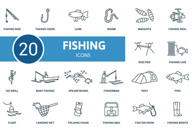 Sportfishing outline set creative icons fishing Vector Image