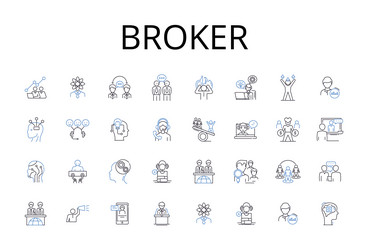 Broker line icons collection agent dealer Vector Image