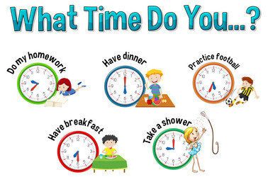 Daily routine with time and cartoon characters Vector Image