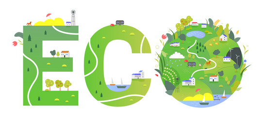 Eco word cartoon flat green Royalty Free Vector Image