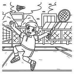 Badminton player swinging racket coloring page Vector Image