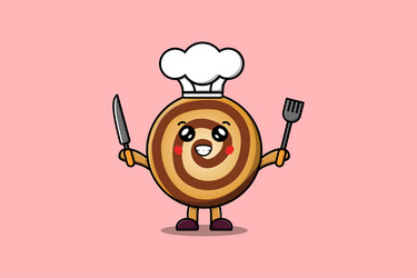 Cute cartoon cookies chef holding knife and fork Vector Image