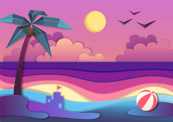 Landscape sea beach cut out paper art design Vector Image