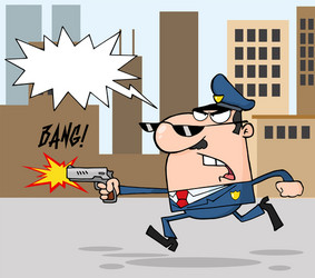 Angry police officer running after man Royalty Free Vector