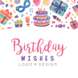 Happy birthday square card with cake gift box Vector Image