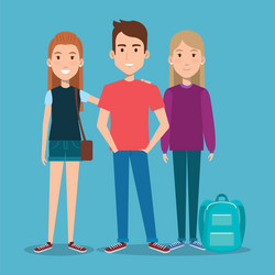 Three students school standing together Royalty Free Vector