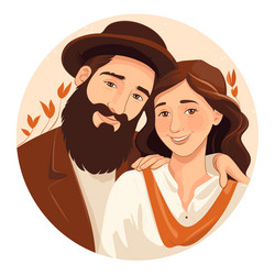 Jewish orthodox couple hand-drawn comic Royalty Free Vector