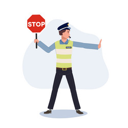 A traffic police holding stop sign and speaking Vector Image