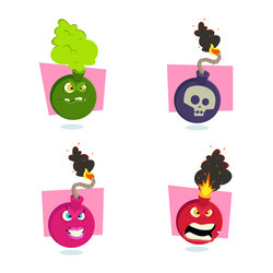 Cartoon bomb characters comic bombs with burning Vector Image