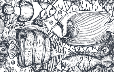 Seamless pattern with hand drawn ocean Royalty Free Vector