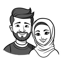 Muslim couple hand-drawn comic Royalty Free Vector Image