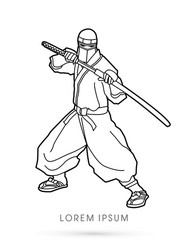 Simple outline cartoon japanese woman in yukata Vector Image