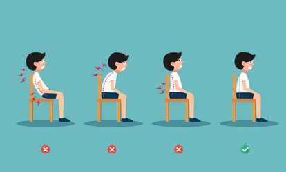 Wrong and right ways positions for sitting Vector Image