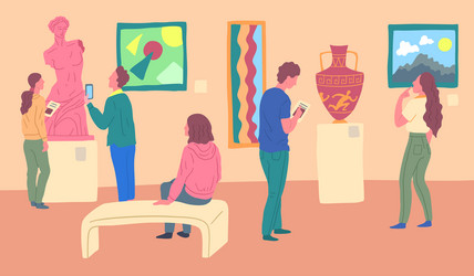 Cartoon color characters people gallery visitor Vector Image