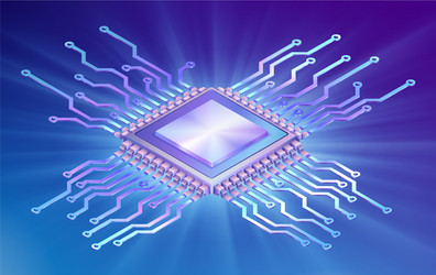 Paper cut computer processor with microcircuits Vector Image