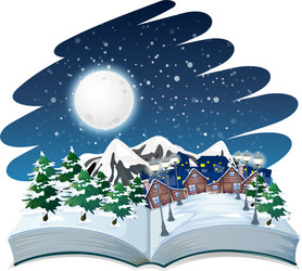 Open book winter night theme Royalty Free Vector Image