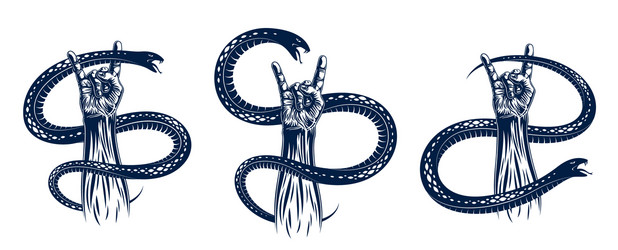 Rock hand sign with aggressive snake set hot Vector Image