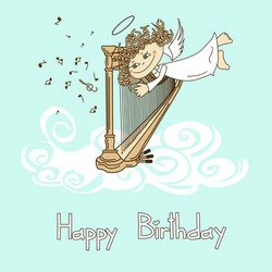 Card for birthday with cupid playing the lyre Vector Image
