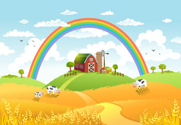Nature landscape farm and mill 3d background Vector Image