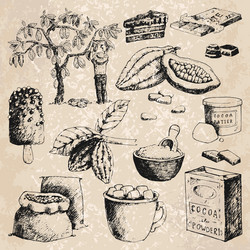 Hand drawn sketch cocoa chocolate product set Vector Image