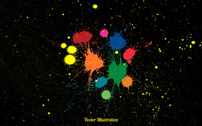 Color ink splashes on black background beautiful Vector Image