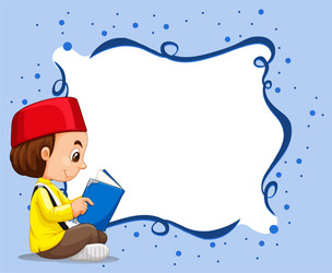 Border template with two boys reading books Vector Image