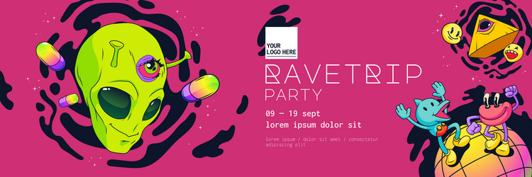 Psychedelic retro rave stickers with funny patches