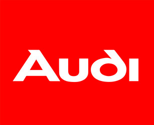 Audi brand symbol logo with name white design Vector Image
