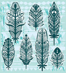 Set of ethnic feathers in native style Royalty Free Vector