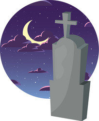 Gravestone in night moon sky Royalty Free Vector Image