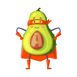 Green avocado superhero character standing wearing