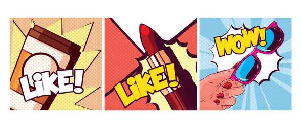 Set icons pop art style Royalty Free Vector Image