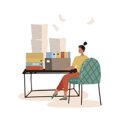 Busy female employee sitting at stack folders Vector Image