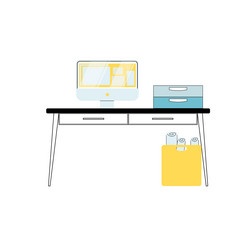 Flat cartoon computer monitor on work desk Vector Image