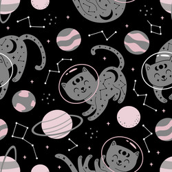 Seamless pattern with celestial cats in space Vector Image