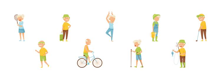 Active elderly people characters enjoy thei hobby Vector Image