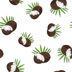Seamless pattern coconut piece and palm leaves Vector Image